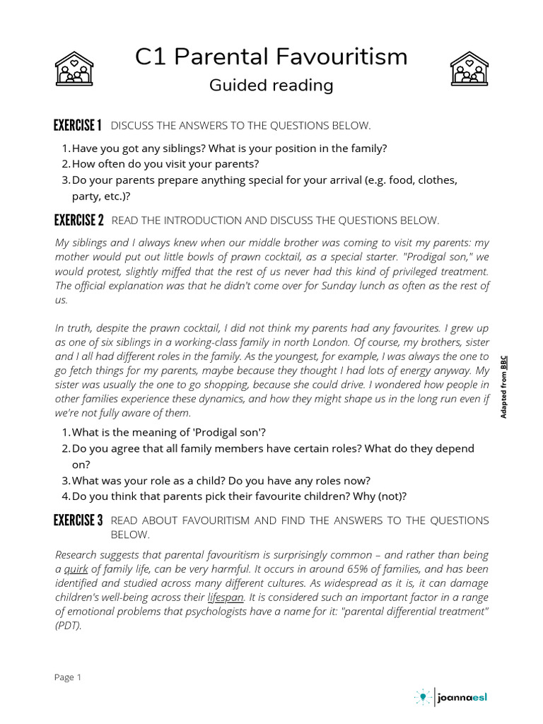 c1 Parental Favouritism Guided Reading - Lesson Plan - Teachers Notes ...