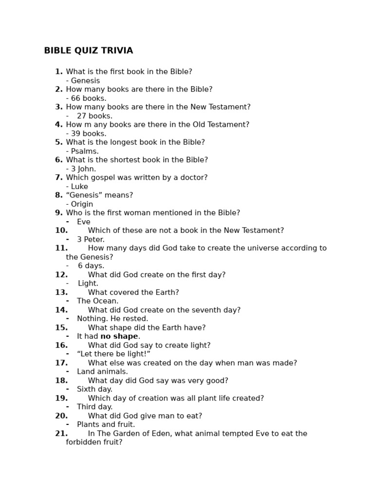 Bible Quiz Trivia | PDF | Lord's Prayer | Jesus
