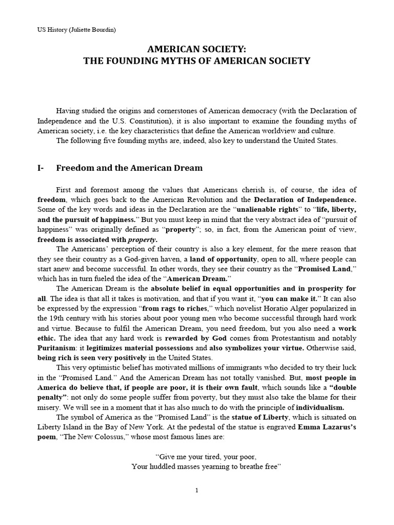 Lesson 3 - American society - The founding myths | PDF