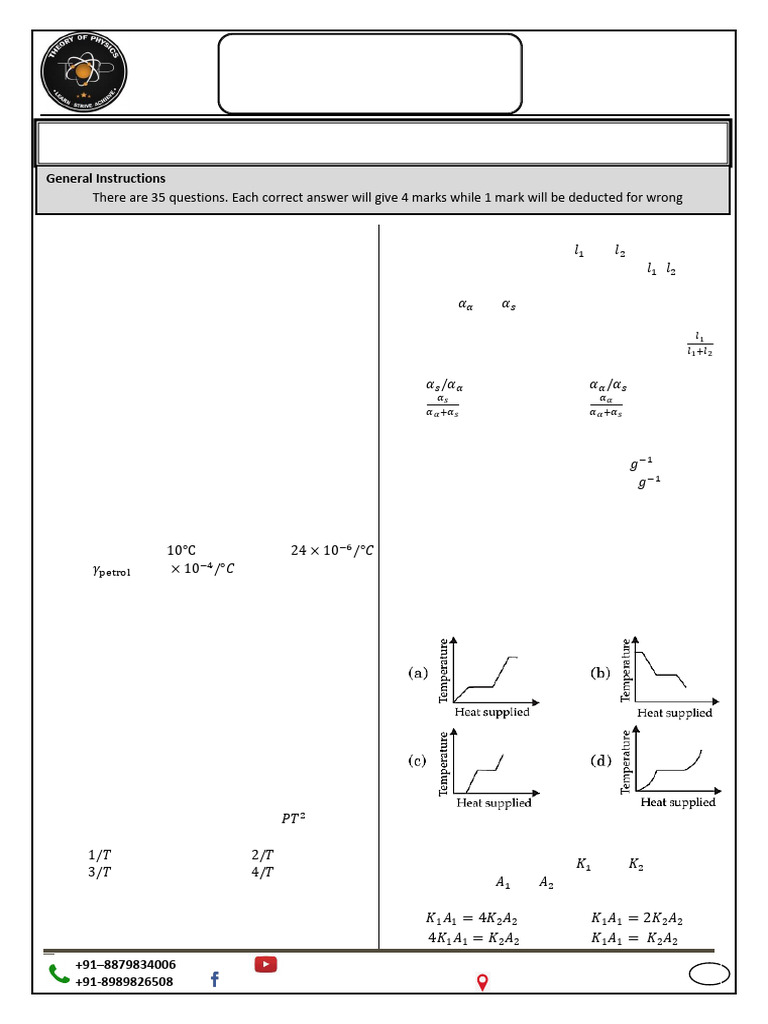 Thermal Physics Mega Test Questions | PDF | Thermal Expansion | Gases
