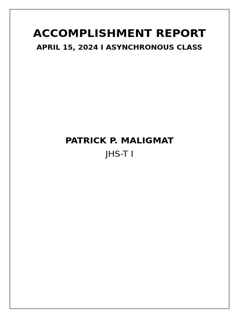 Maligmat ACCOMPLISHMENT-REPORT - April 15 (AutoRecovered) | PDF