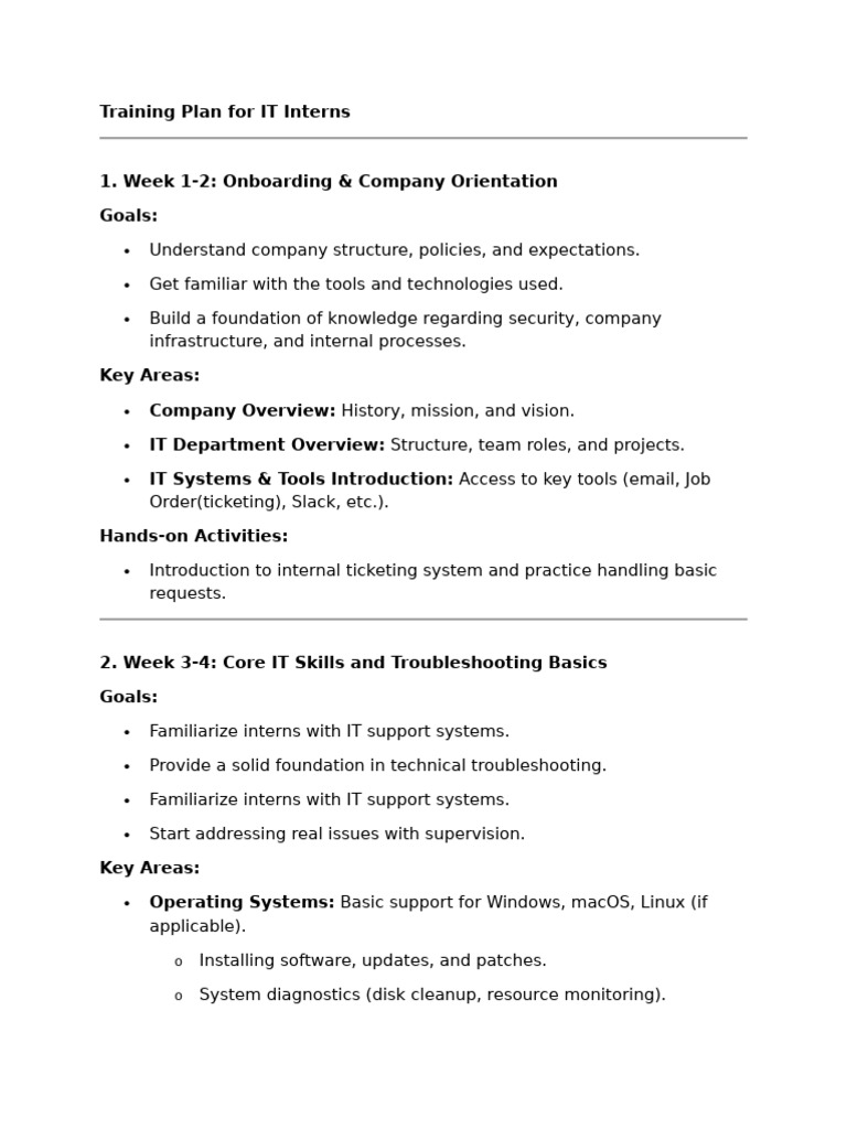 IT Intern Training Plan Overview | PDF | Computer Network | Computer ...