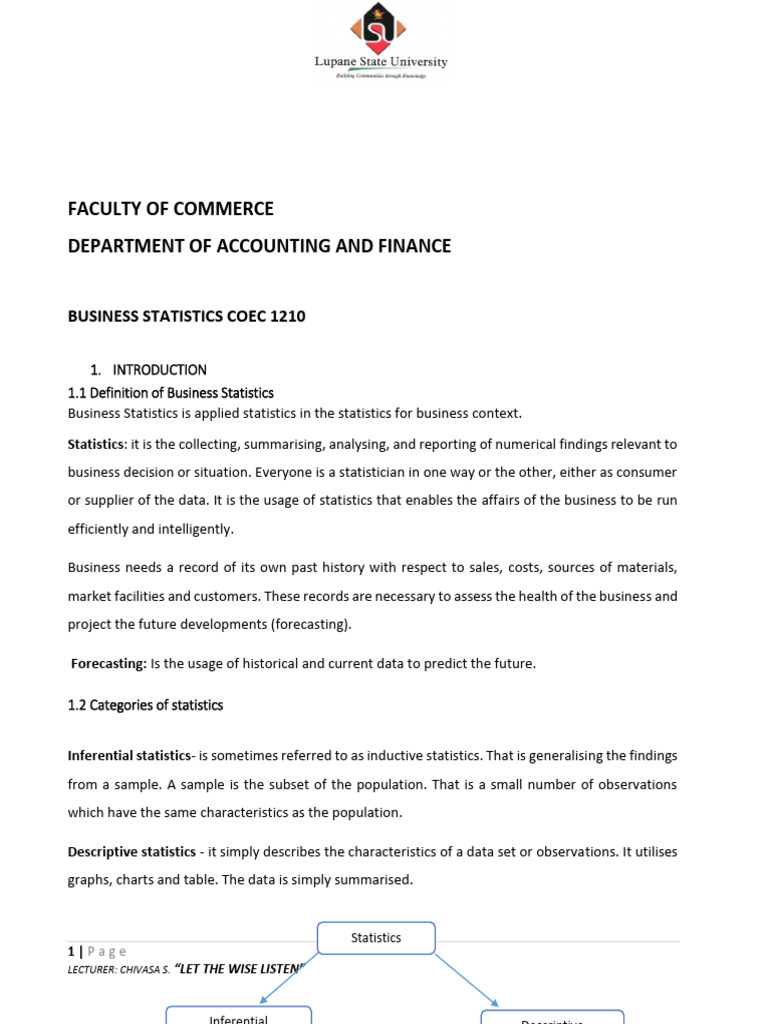 Business Statistics Notes Coec 1210 | PDF | Sampling (Statistics ...