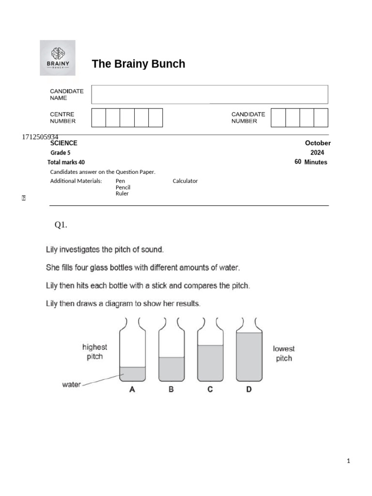 Grade 5 Science Exam Paper 2024 | PDF