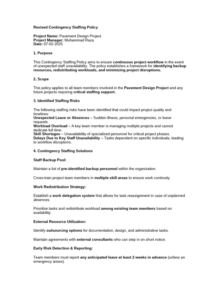 Revised Contingency Staffing Policy | PDF