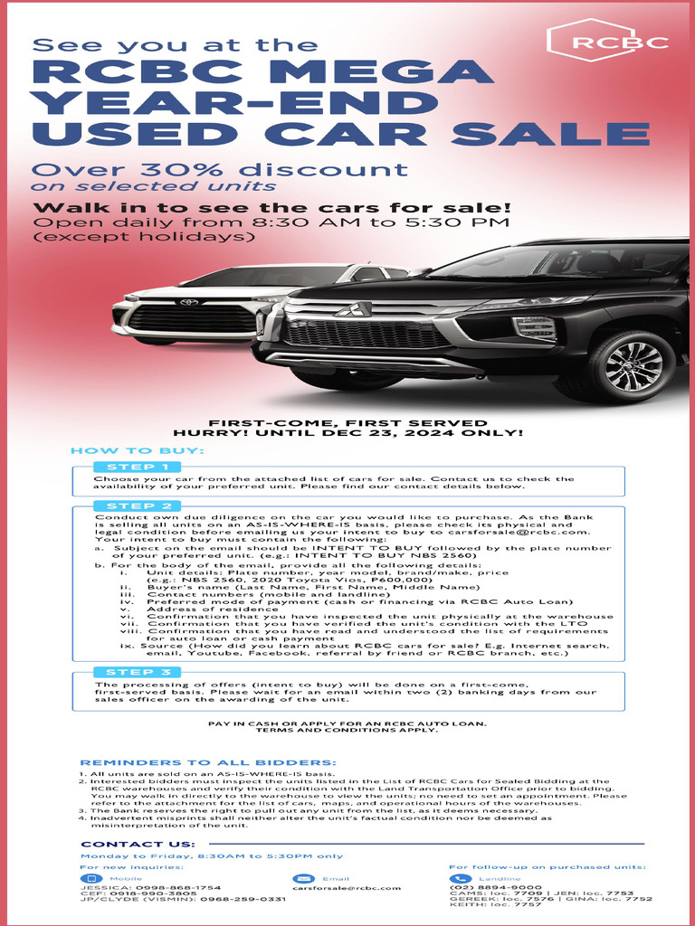 RCBC Mega Yearend Used Car Sale Packet 2024 | PDF | Front Wheel Drive ...