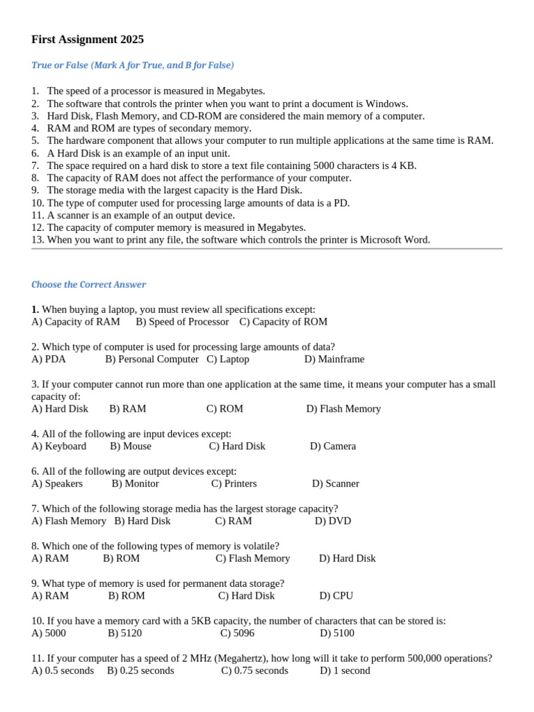 First assignment 2025 | PDF | Computer Data Storage | Random Access Memory First assignment 2025 | PDF | Computer Data Storage | Random Access Memory