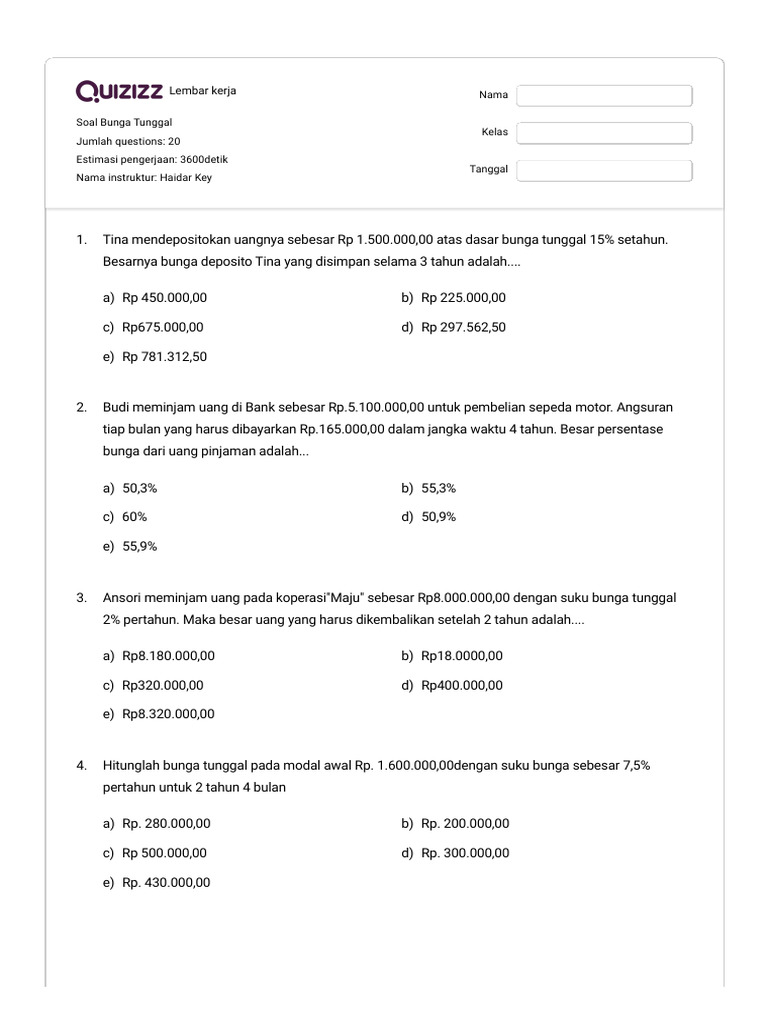 Soal Bunga Tunggal - Quizizz | PDF