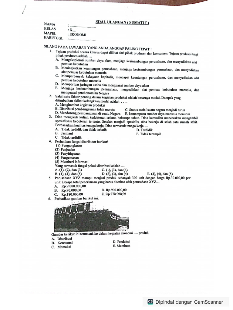 SOAL ULANGAN EKONOMI x.10 | PDF