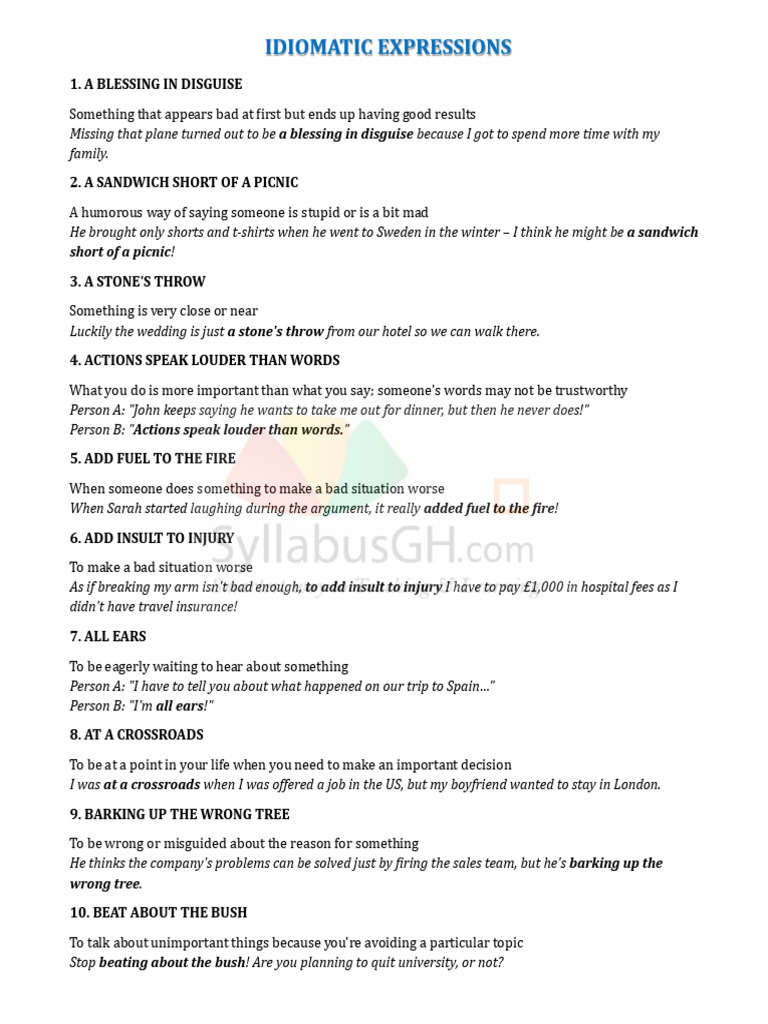 Ideomatic Expressions | PDF