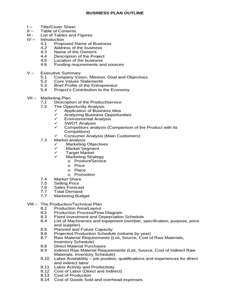 Business Plan Outline Final 1 | PDF | Marketing | Inventory