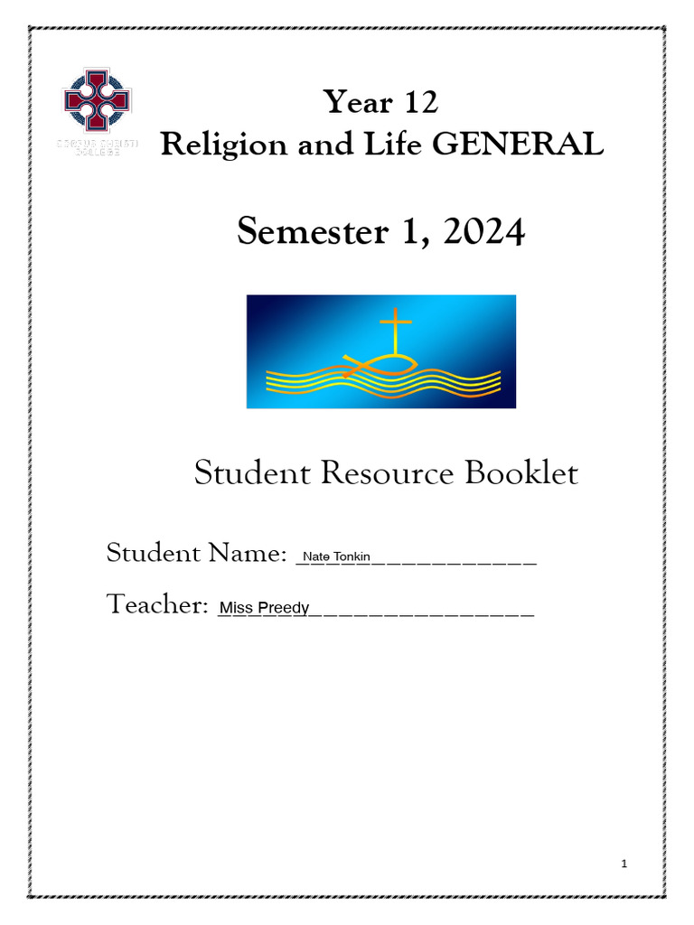 12RELG Unit 3 Semester One Resource Booklet 2024-25 | PDF | Catholic ...