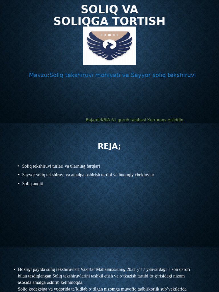 Soliq Va Soliqqa Tortish Xurramov Asliddin | PDF