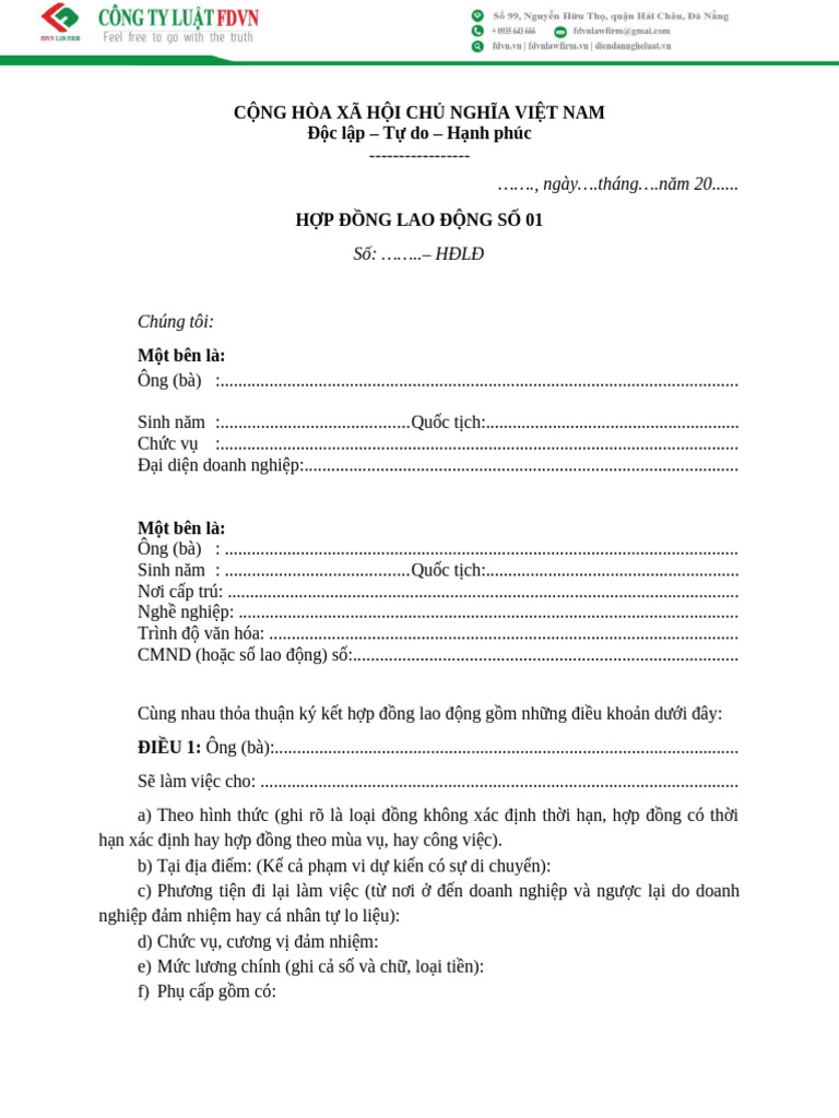 21 - Hop Dong Lao Dong Mau So 01 | PDF