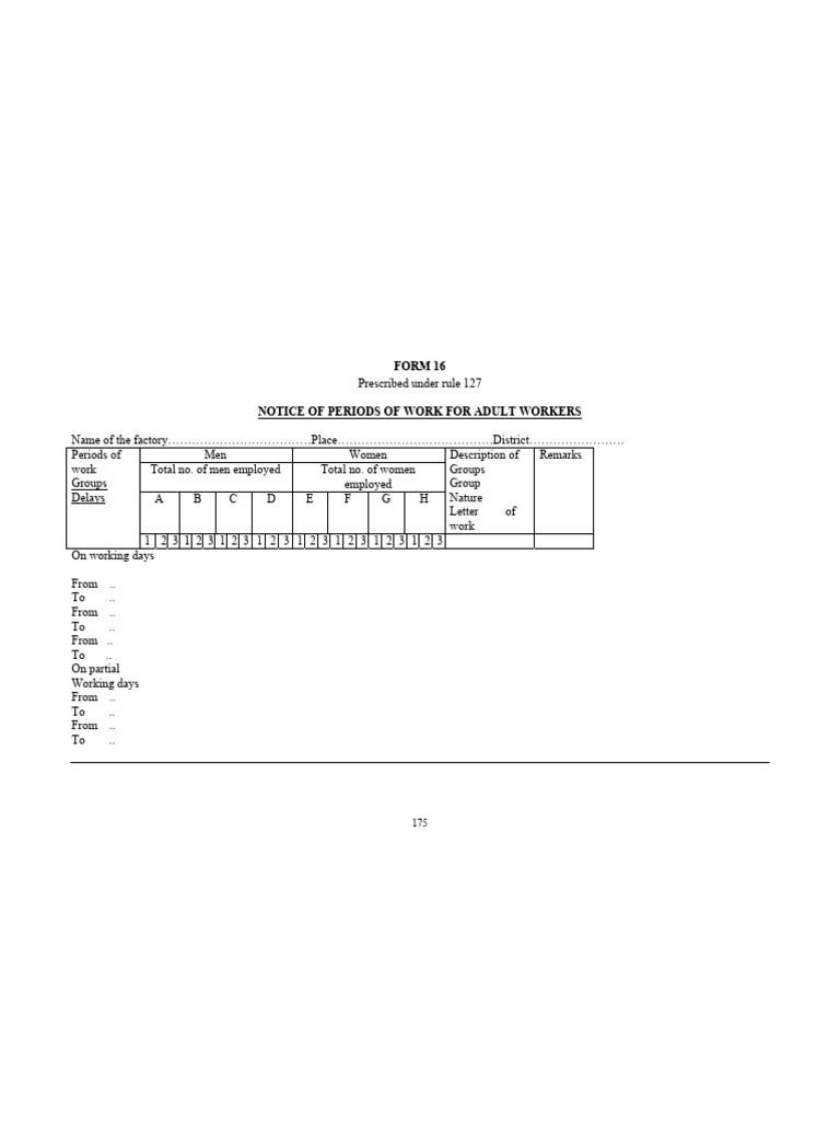 Form 16 - Notice of Periods of Work For Adult Workers | PDF