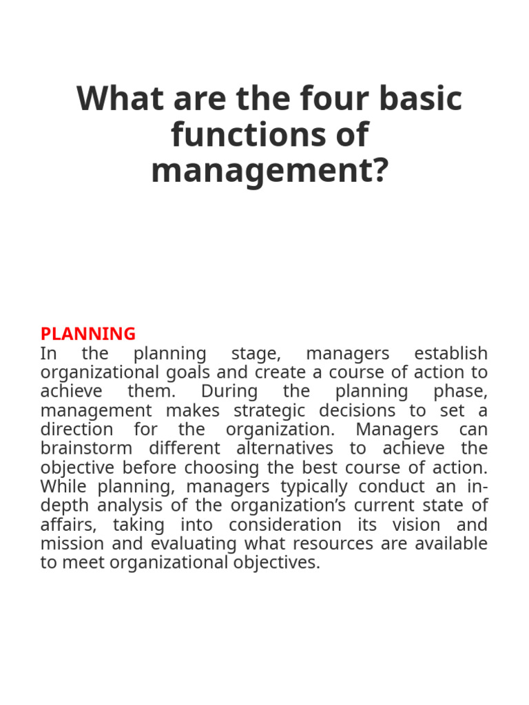 Management Functions Explained | PDF | Leadership | Goal