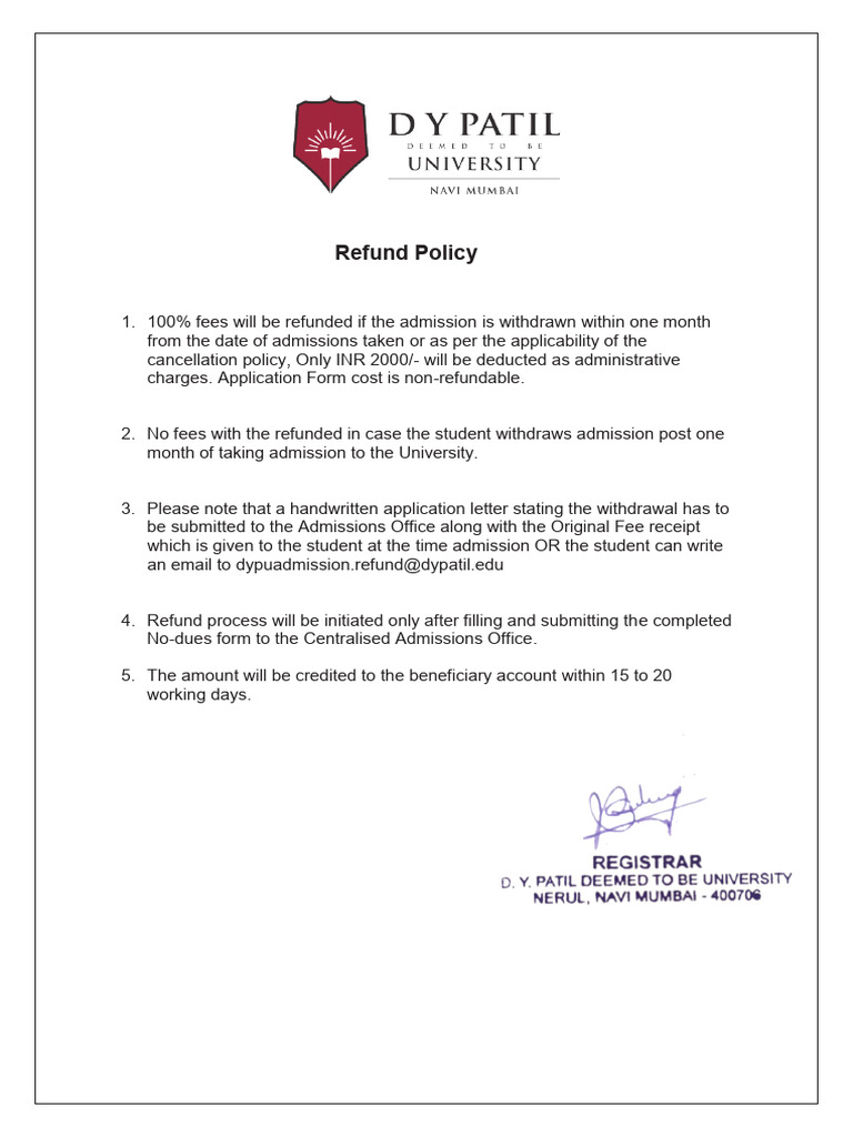 University Admission Refund Policy | PDF