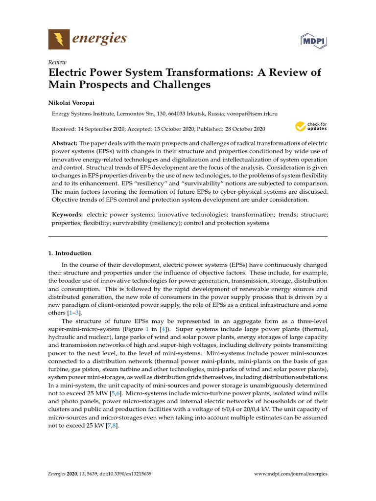 Electric Power System Transformations: A Review of Main Prospects and ...