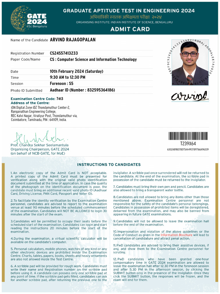 CS24S57413233 AdmitCard | PDF