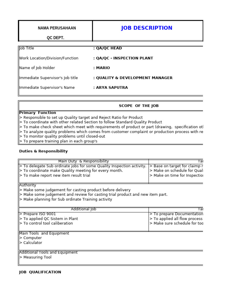 28. Jobdesc QC (Quality Control) | PDF | Calibration | Specification ...