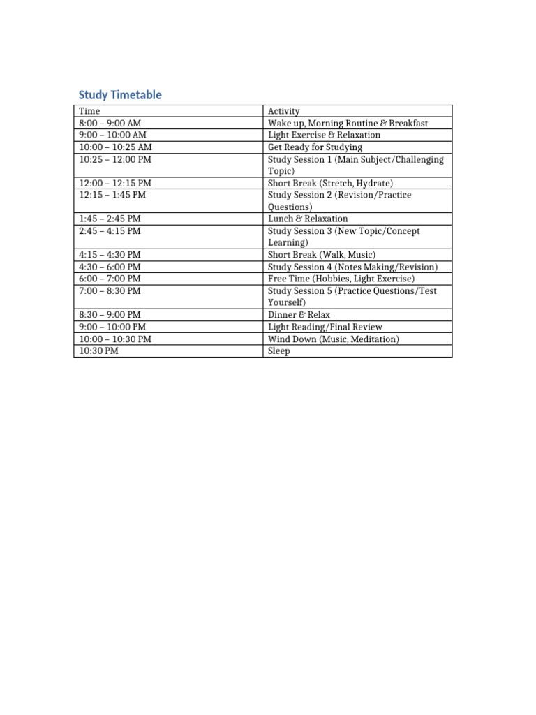Study Timetable | PDF