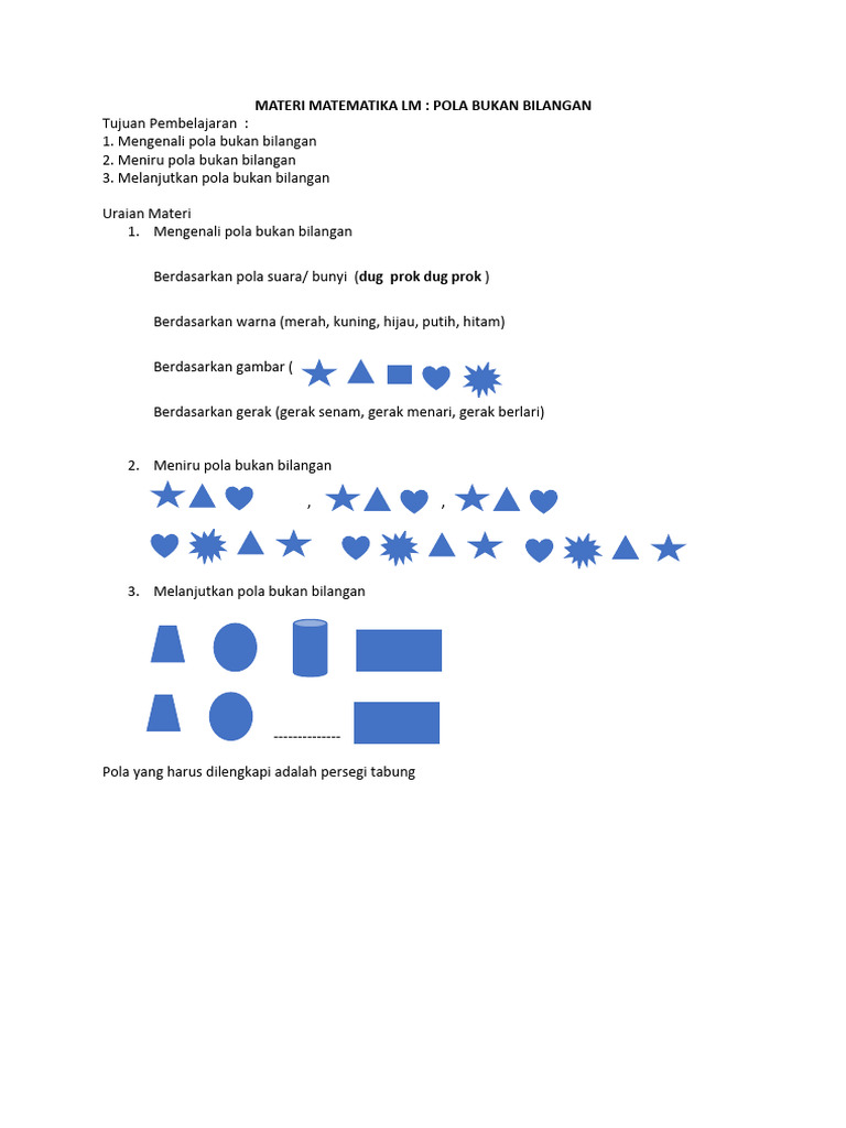 MATEMATIKA LM Pola Bukan Bilangan | PDF