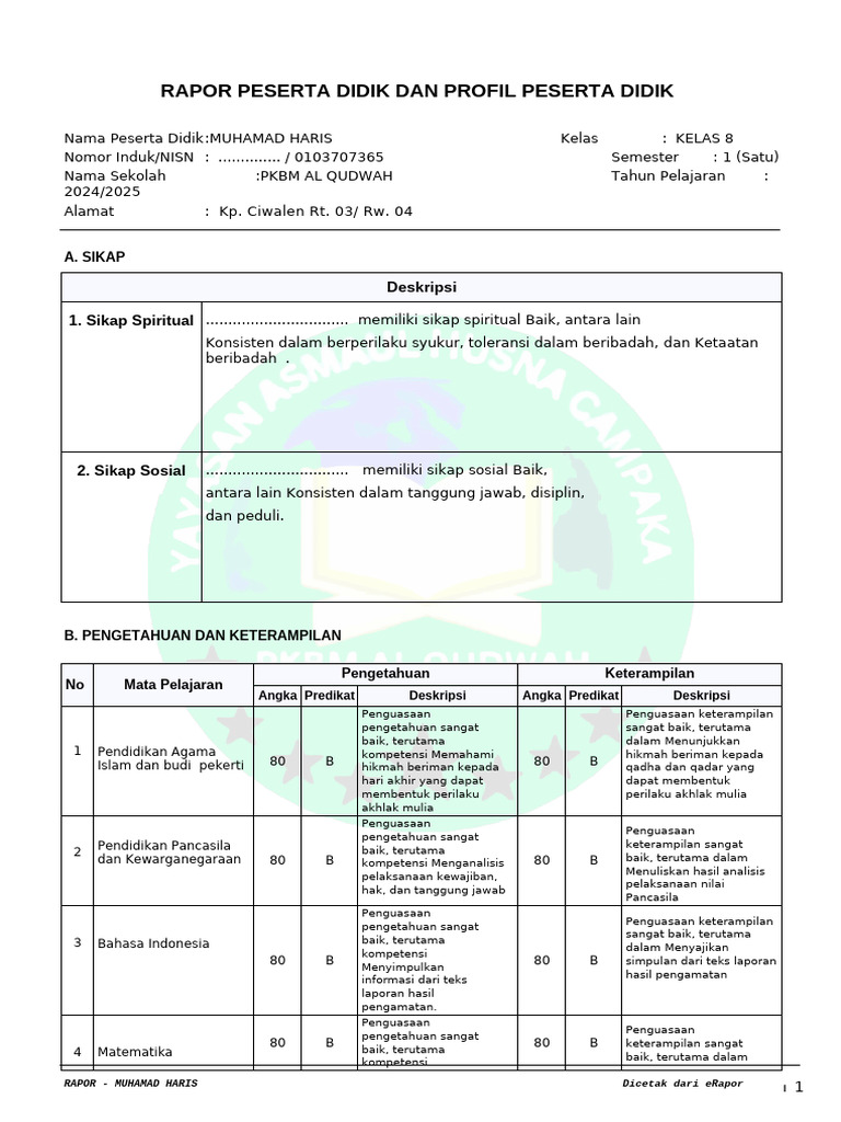 Rapor Peserta Didik Dan Profil Peserta Didik | PDF