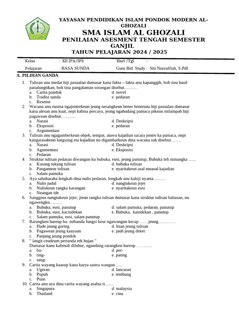 SOAL ASTS XII 2425 | PDF