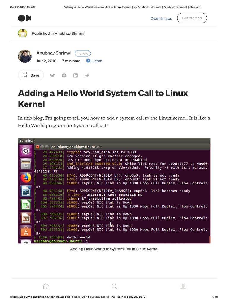 Adding a Hello World System Call to Linux Kernel _ by Anubhav Shrimal _ Anubhav Shrimal _ Medium ...