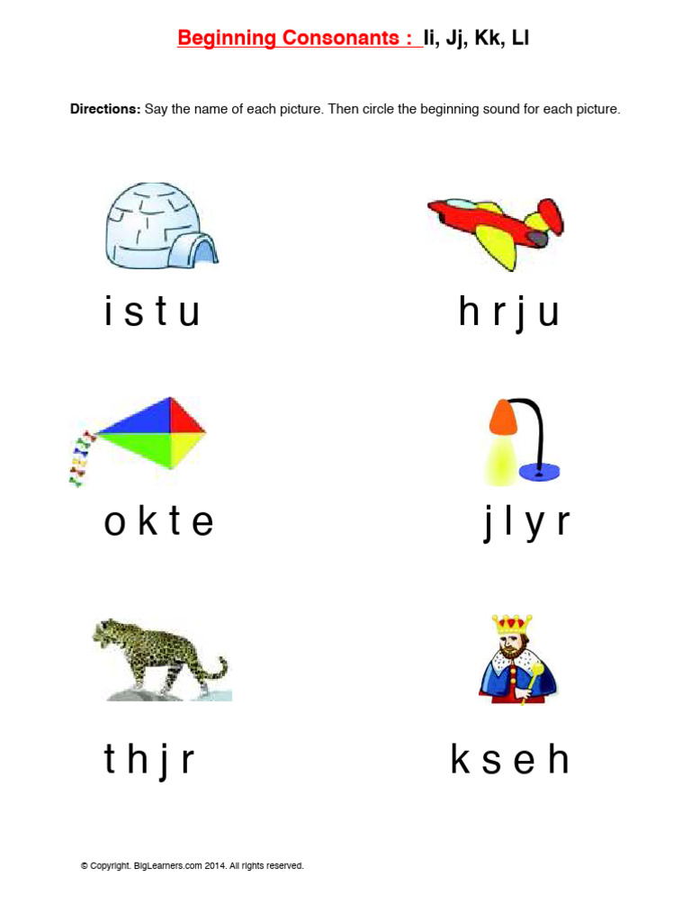 Beginning Consonants IiJj Kk Ll | PDF