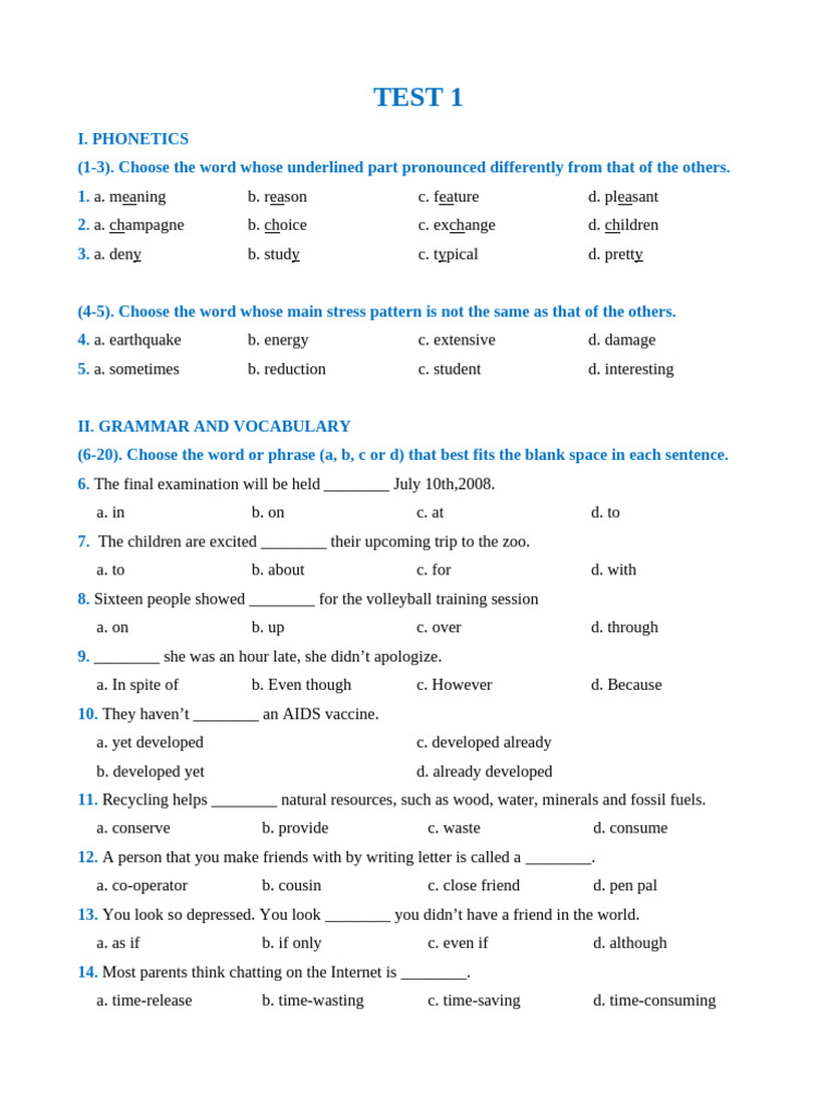 Phonetics and Grammar Test 1 | PDF | Adolescence | Social Media