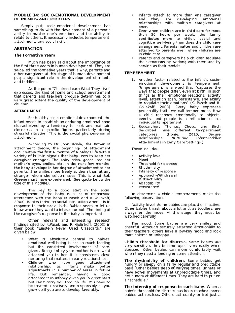 MODULE 14 | PDF | Temperament | Attachment Theory