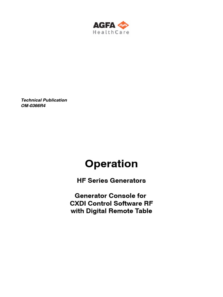 Generator Console for CXDI Controller RF Operation Manual (Sedecal OM ...