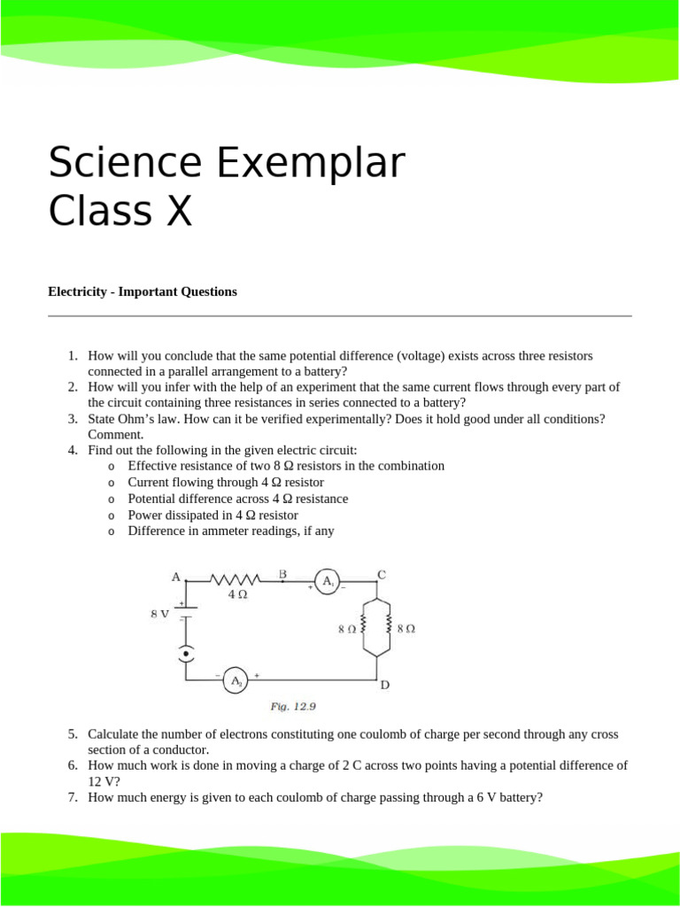 Class X Science: Key Electricity & Vision Questions | PDF | Voltage ...