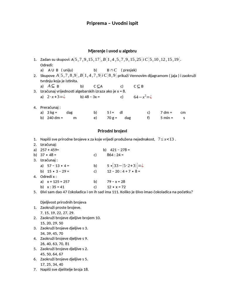 Priprema Za Uvodni Ispit | PDF