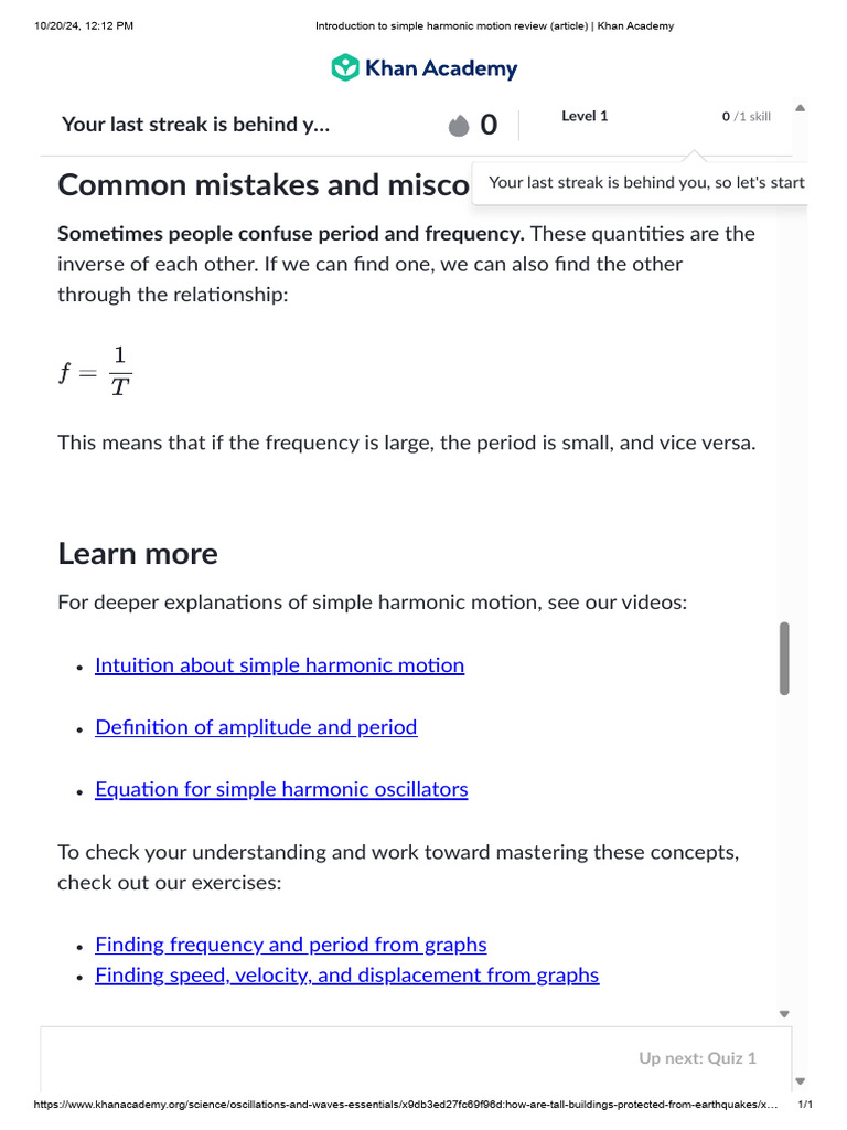 Introduction to simple harmonic motion review (article) 2 Khan Academy ...