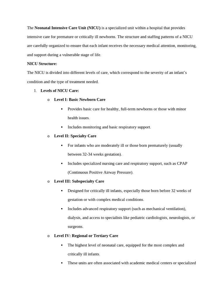 NICU Structure and Staffing Overview | PDF | Neonatal Intensive Care ...