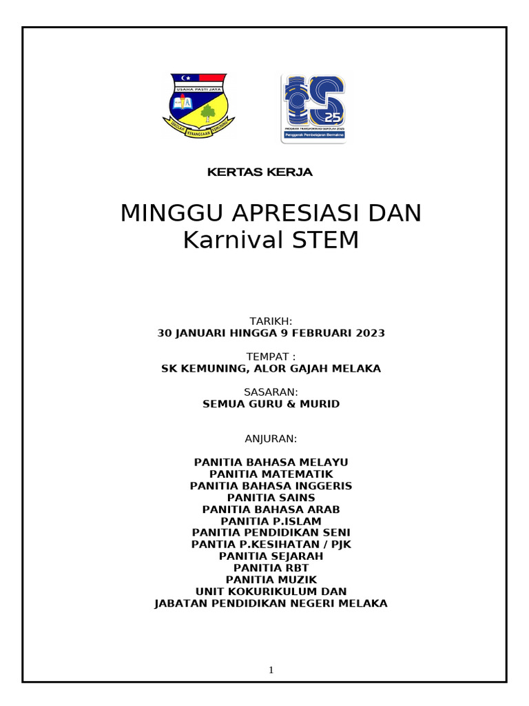 Kertas Kerja Minggu Aprsiasi Dan Karnival Stem | PDF