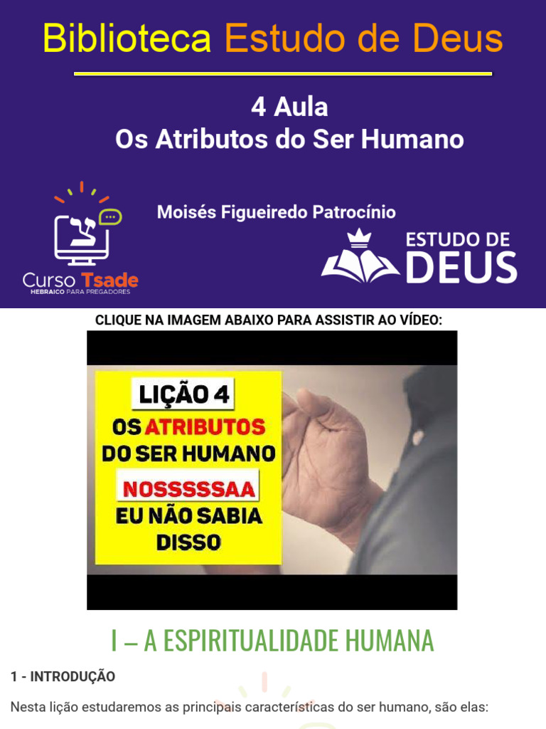 4 Aula - Os Atributos Do Ser Humano | PDF | Deus | Pecado