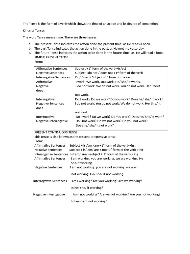 The Tense is the Form of a Verb Which Shows the Time of an Action and ...
