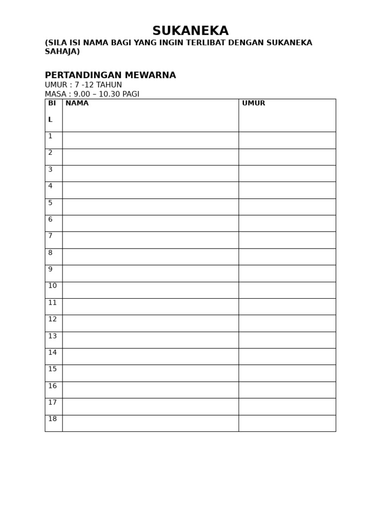 Borang Sukaneka | PDF