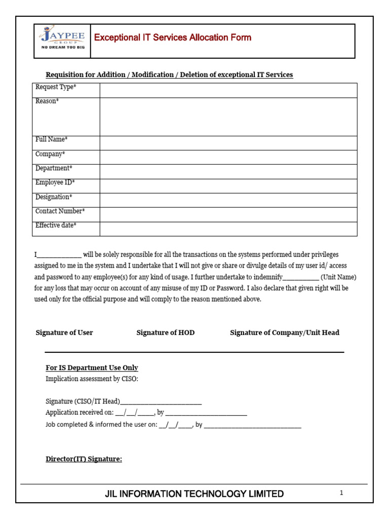 IT Services Request Form Template | PDF