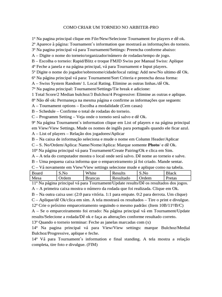 Como Criar Um Torneio No Arbiter Pro | PDF
