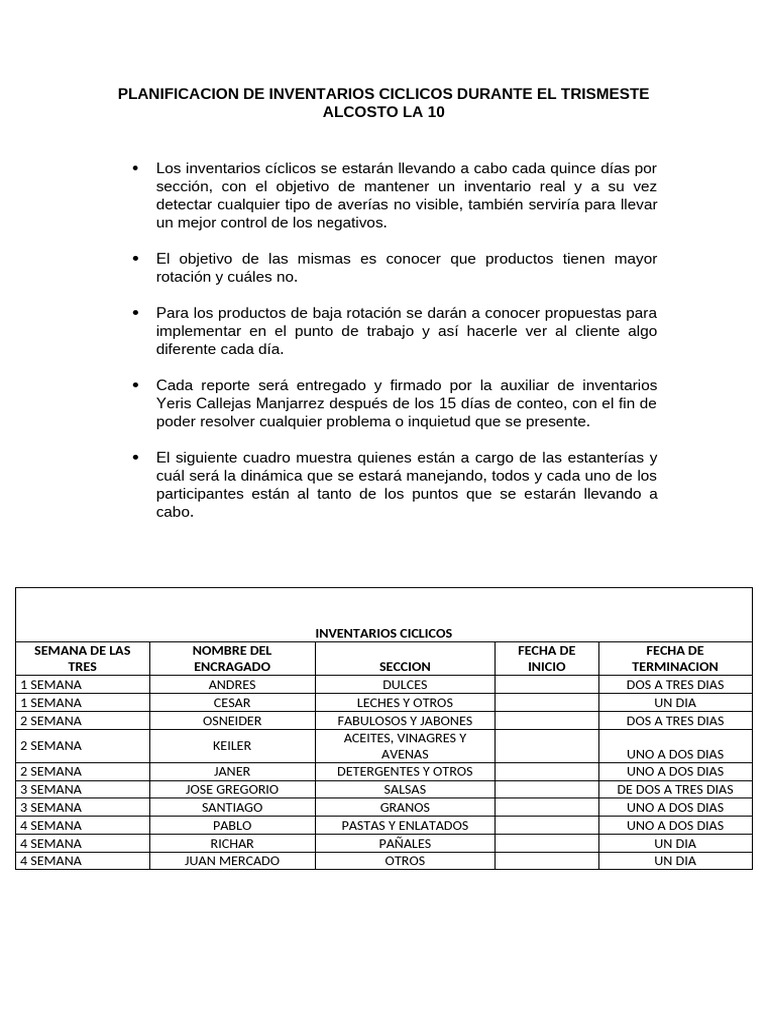 Inventarios Cíclicos: Plan Trimestral | PDF