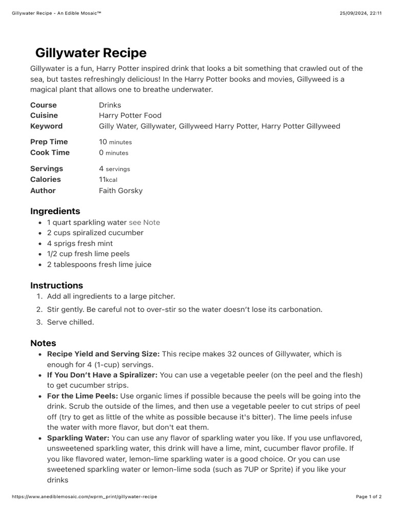 Gillywater Recipe - An Edible Mosaic™ | PDF | Carbonated Water | Taste