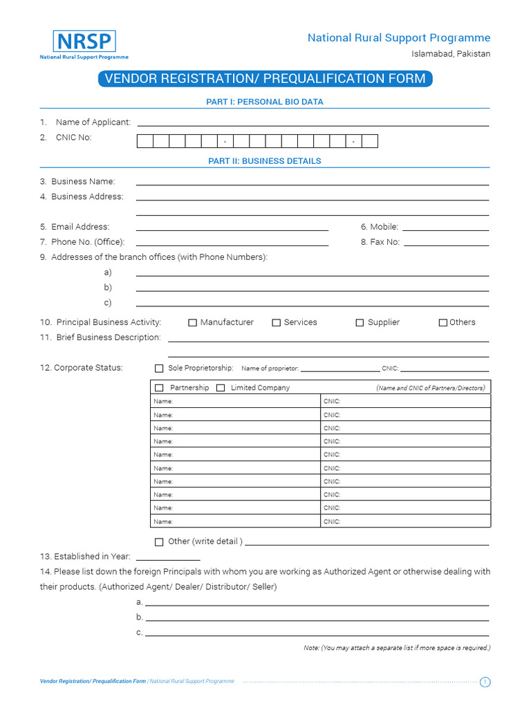 Vendor Registration & Prequalification Form-22-09-2021 | PDF