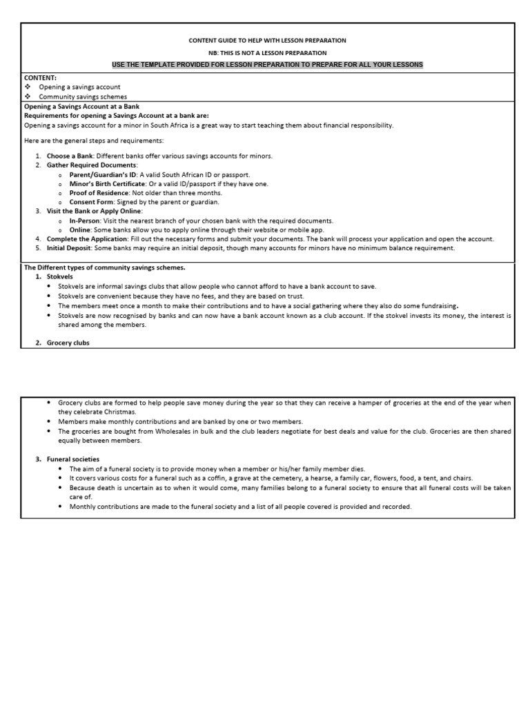 Week 5 - Content Guide For Lesson Preparation - Opening A Savings ...