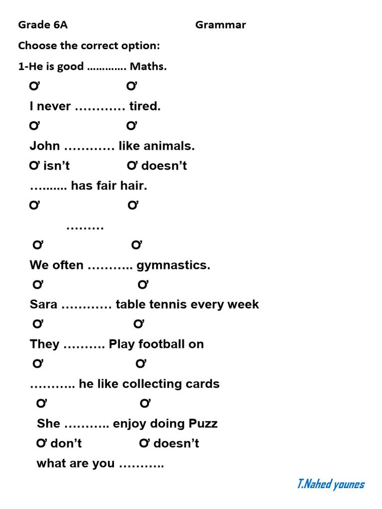 Grade 6A Grammar Exercises | PDF