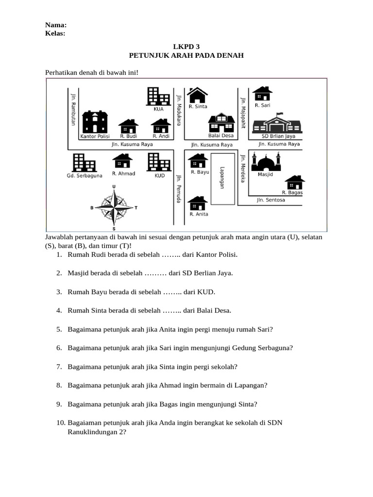 LKPD Petunjuk Arah Denah Kelas 3 | PDF