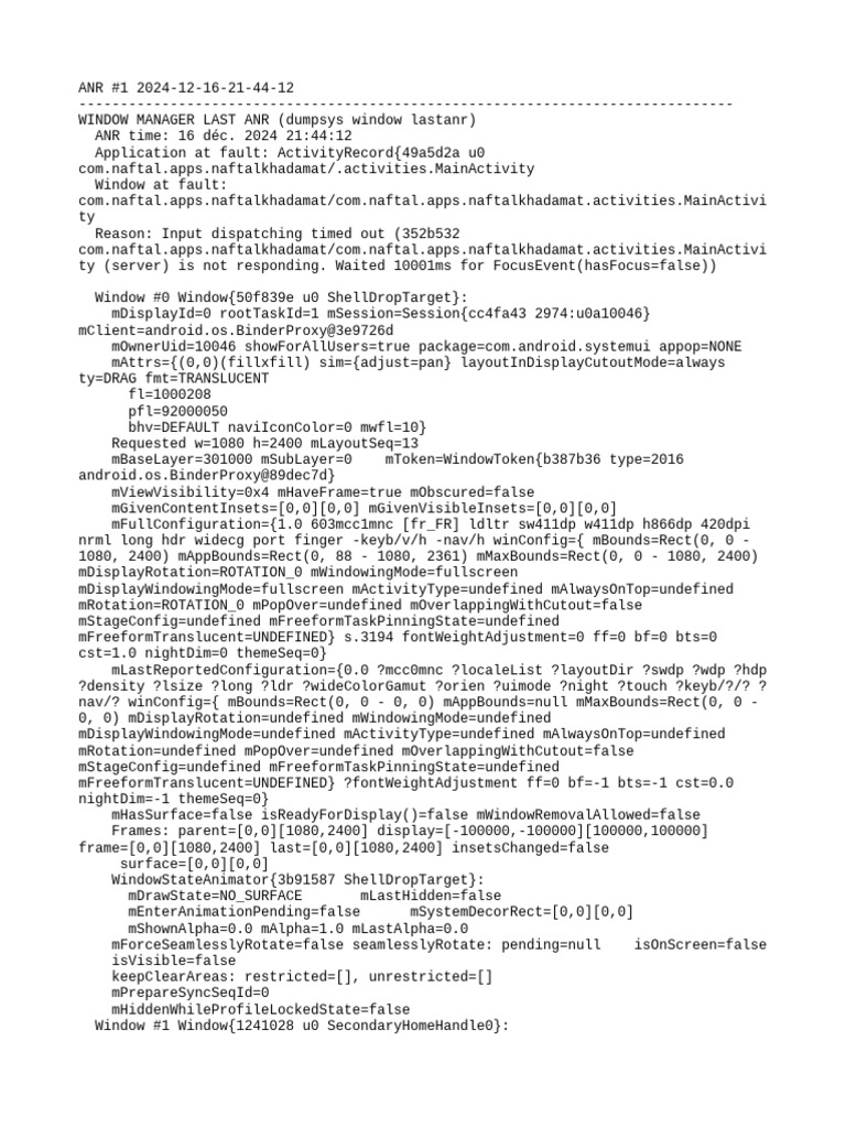 Dumpsys ANR WindowManager | PDF | Mobile Software | Information Appliances